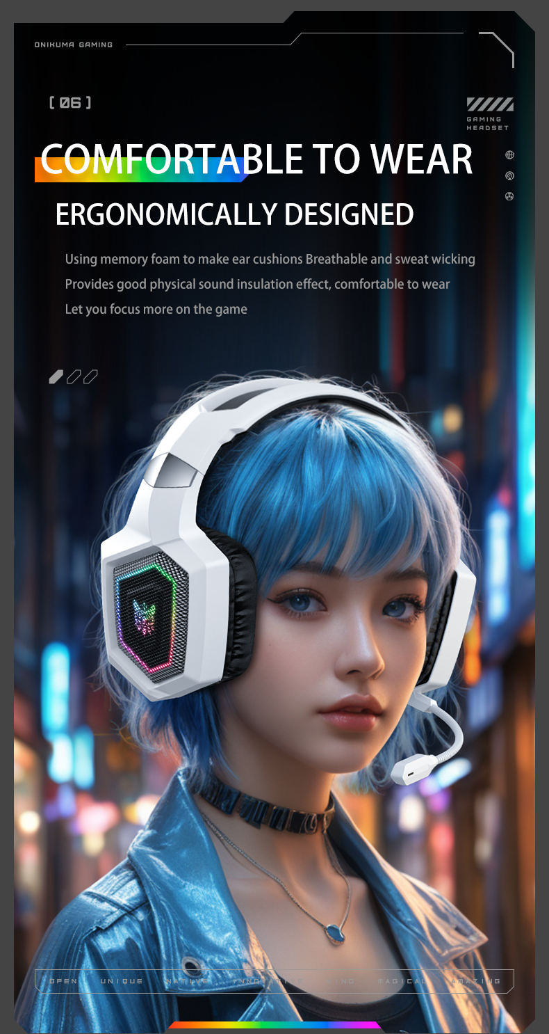 ONIKUMA GT806 Three Mode 2.4G Gaming Headset Wireless Gaming Headphones with Flexible Mic LED ...