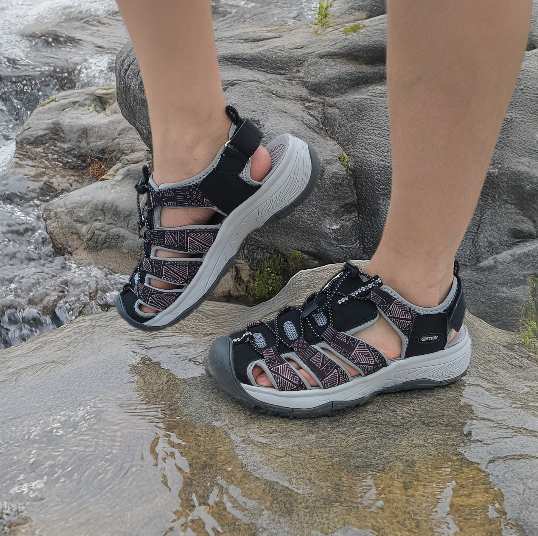 GRITION Womens Hiking Sandals Ladies Sports Sandals Closed Toe Non-Slip ...