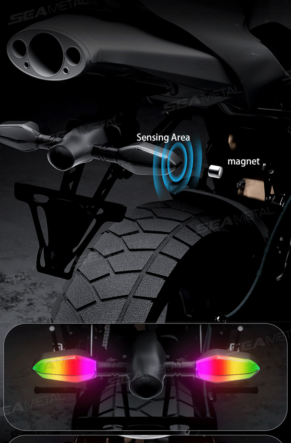 SEAMETAL Motorcycle LED Turn Signal Projection Lamp Color Sequential ...