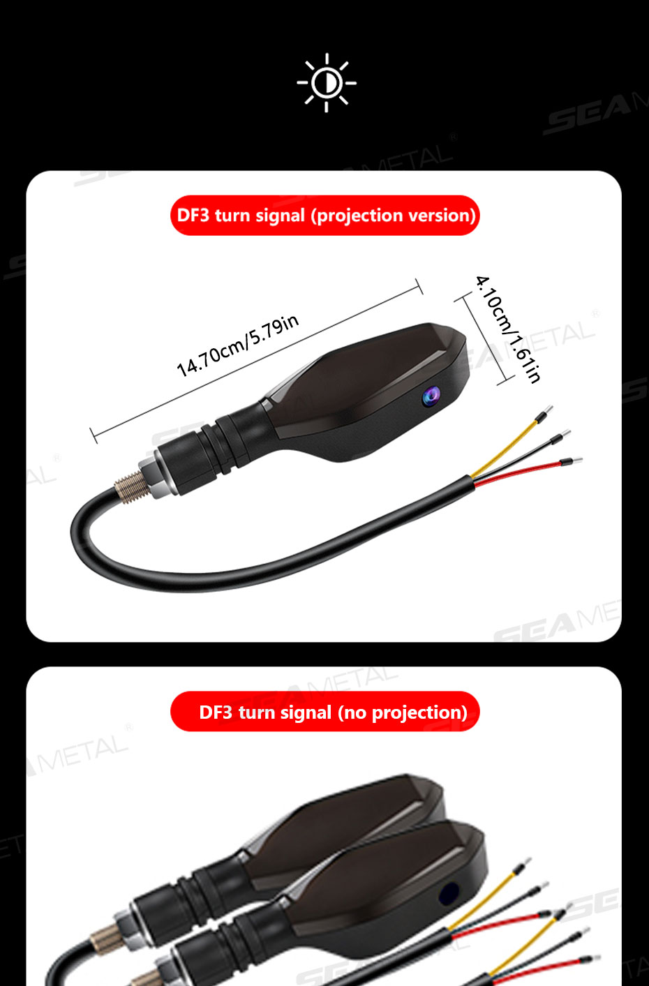 SEAMETAL Motorcycle LED Turn Signal Projection Lamp Color Sequential ...