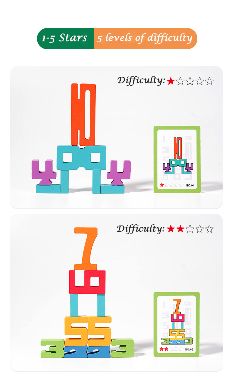 Montessori Math Toys Wooden Number Stacking Building Blocks Digital ...