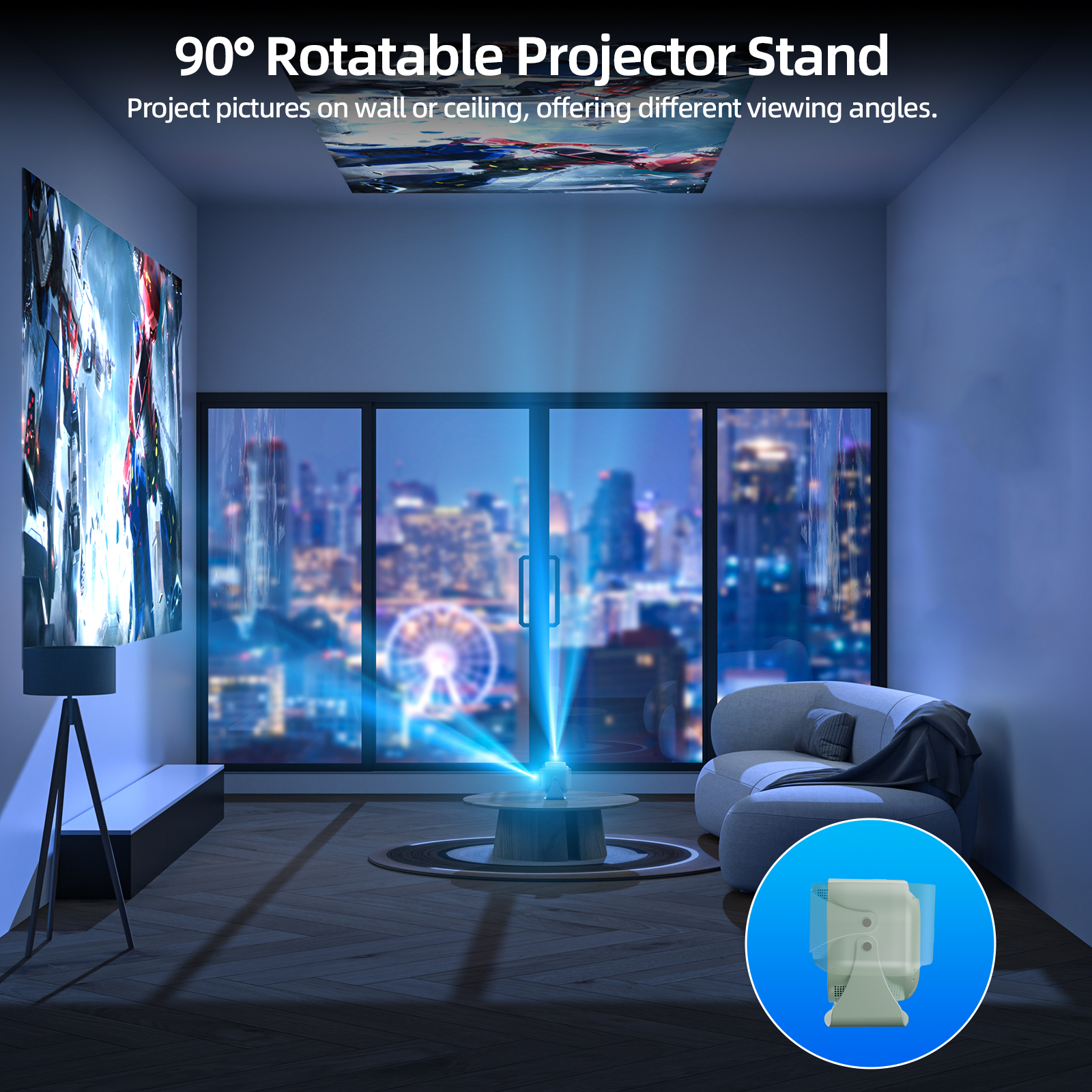 GOOJODOQ Mini Projector for Phone 4K Speaker HDMI USB Bluetooth WiFi ...