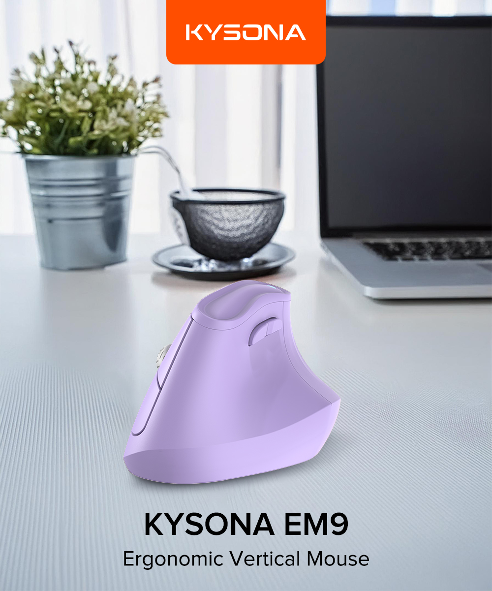KYSONA EM9 Ergonomic Vertical Wireless Mouse AAA Battery 2.4G+BT ...