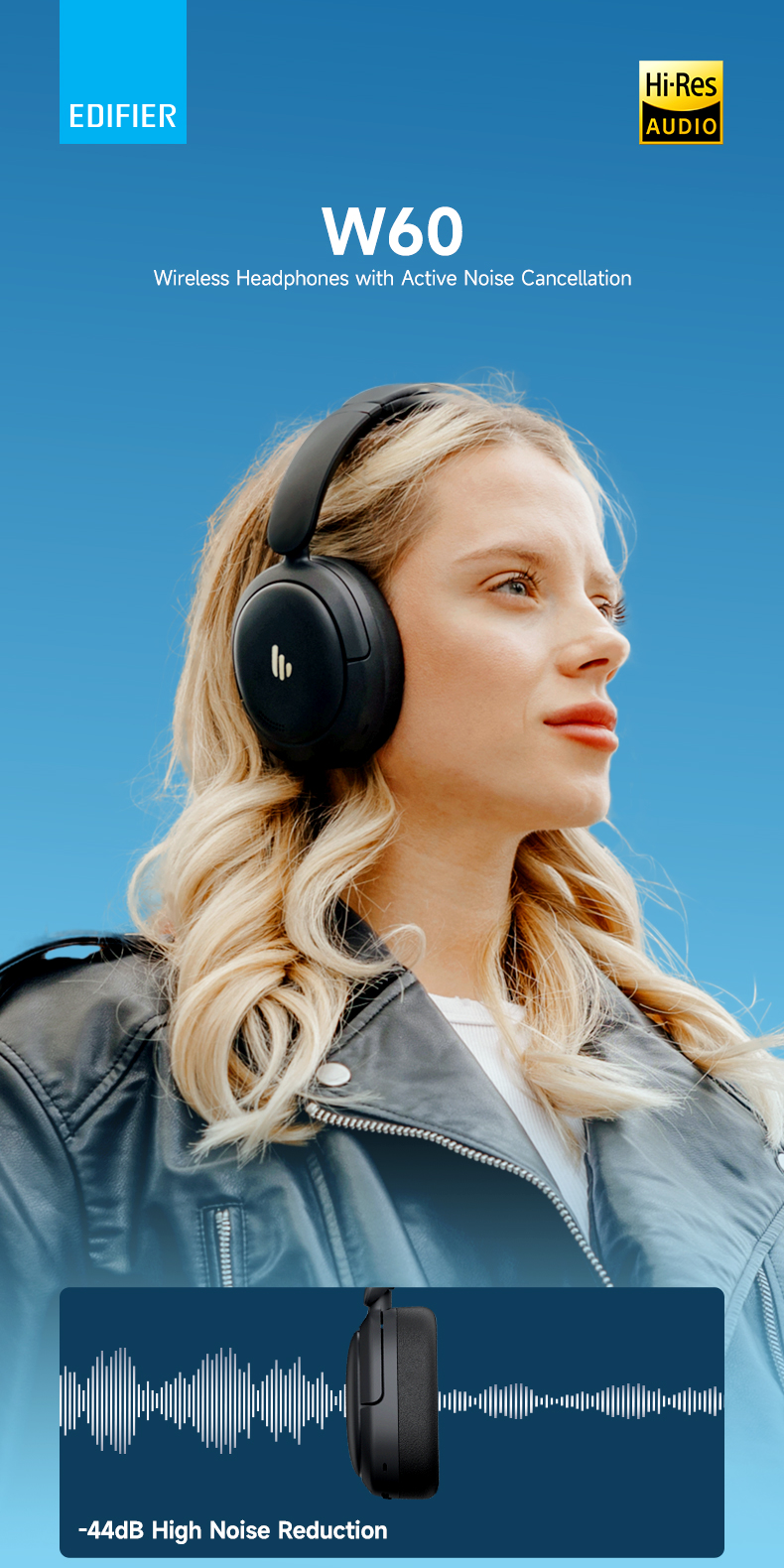 EDIFIER W60 Headphones Wireless Over-Ear Headset Hybrid ANC 45H ...