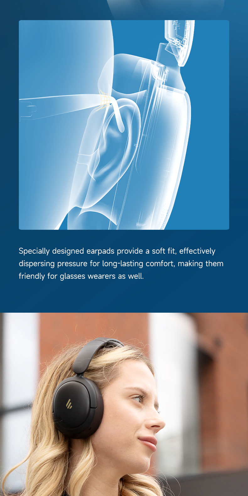 EDIFIER W60 Headphones Wireless Over-Ear Headset Hybrid ANC 45H ...