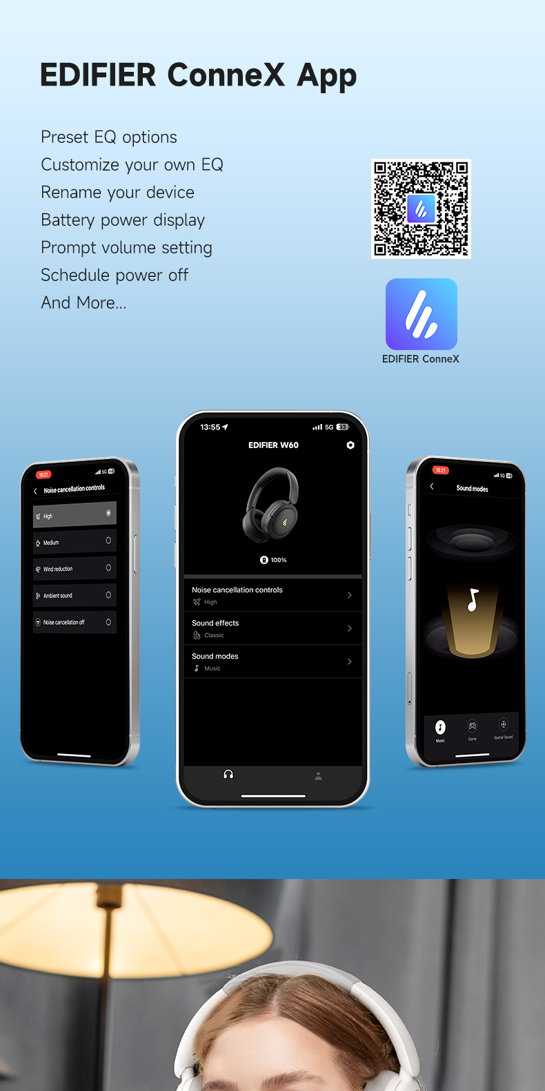 EDIFIER W60 Headphones Wireless Over-Ear Headset Hybrid ANC 45H ...