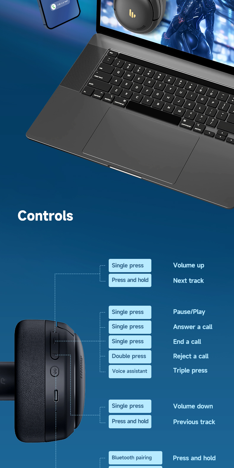 EDIFIER W60 Headphones Wireless Over-Ear Headset Hybrid ANC 45H ...