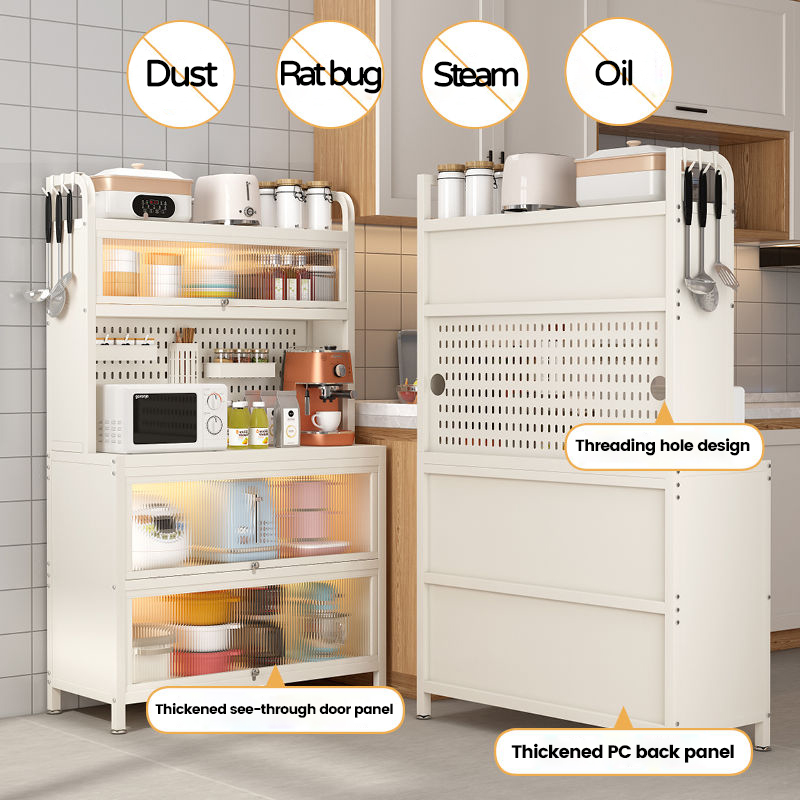 Kitchen Storage Cabinet Sideboard Cupboard Microwave Stand Cabon Steel ...