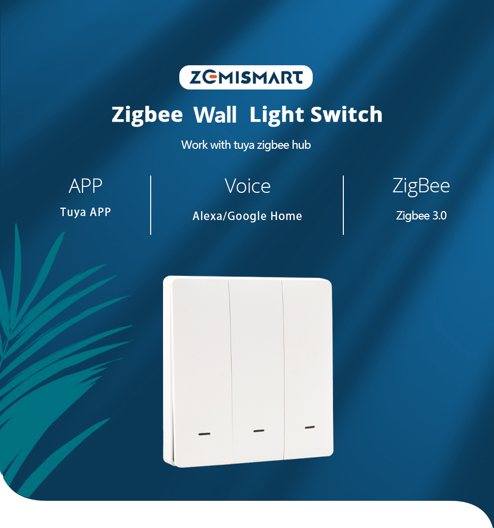 Zemismart Zigbee Neutral Light Switch,Button Relay Switch,1/2/3 gang ...