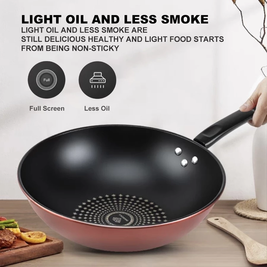 32cm Non-Stick Wok Pan Diamond Red Frying Pan Kitchen Iron Frying For Gas Stove Induction Cooker ...