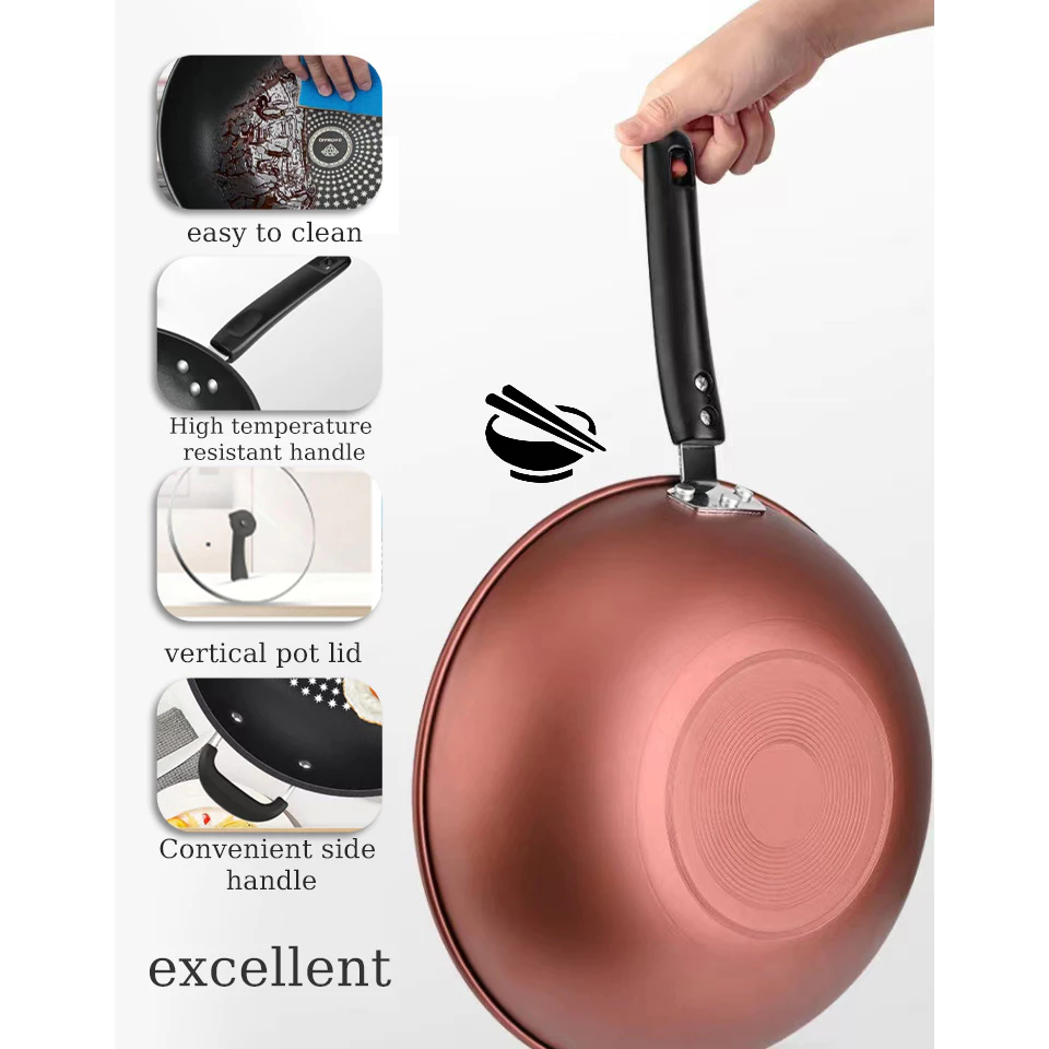 32cm Non-Stick Wok Pan Diamond Red Frying Pan Kitchen Iron Frying For Gas Stove Induction Cooker ...