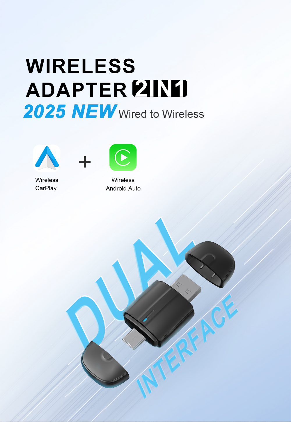 XUDA Wireless CarPlay 2 in 1 Android Auto Apple Carplay Adapter Mini AI ...