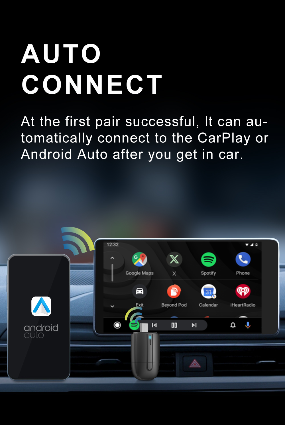 XUDA Wireless CarPlay 2 in 1 Android Auto Apple Carplay Adapter Mini AI ...