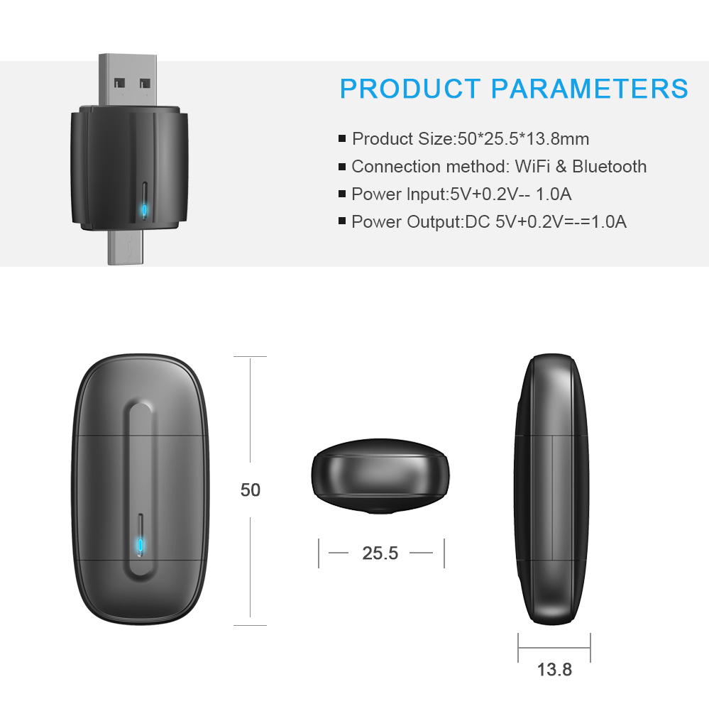 XUDA Wireless CarPlay 2 in 1 Android Auto Apple Carplay Adapter Mini AI ...