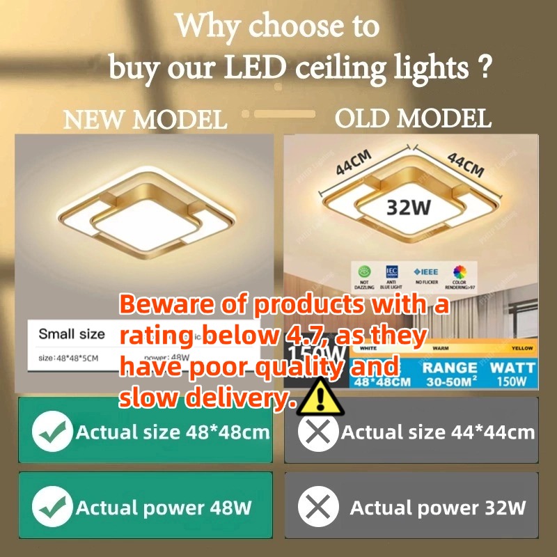 Modern LED Ceiling Light Dimmable With Remote Black Square Ceiling Lamp ...