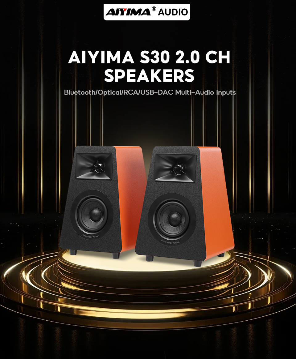 AIYIMA S30 Hifi Active Bookshelf Speakers Bluetooth 5.3 Wooden 100W Studio Monitor Speakers Home ...