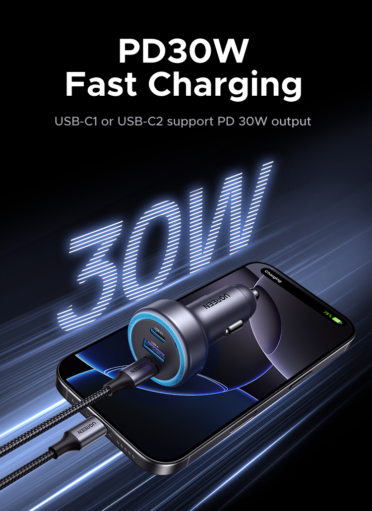 UGREEN Car Charger PD30W USB C Fast Charger for iPhone 16 Pro Max 15 Fast Charging for Mobile ...