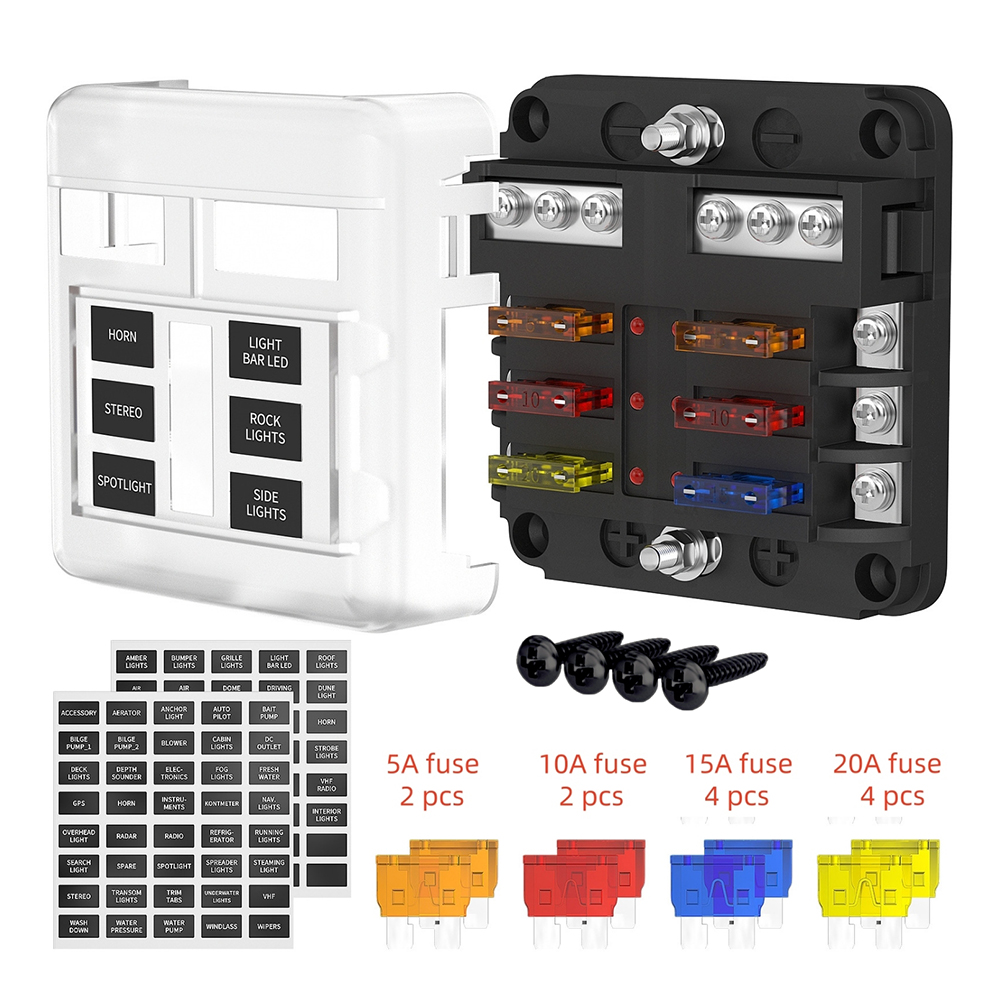 【Local】6 Way Fuse Box Car Boat Circuit Blade Fuse Box Block with LED ...