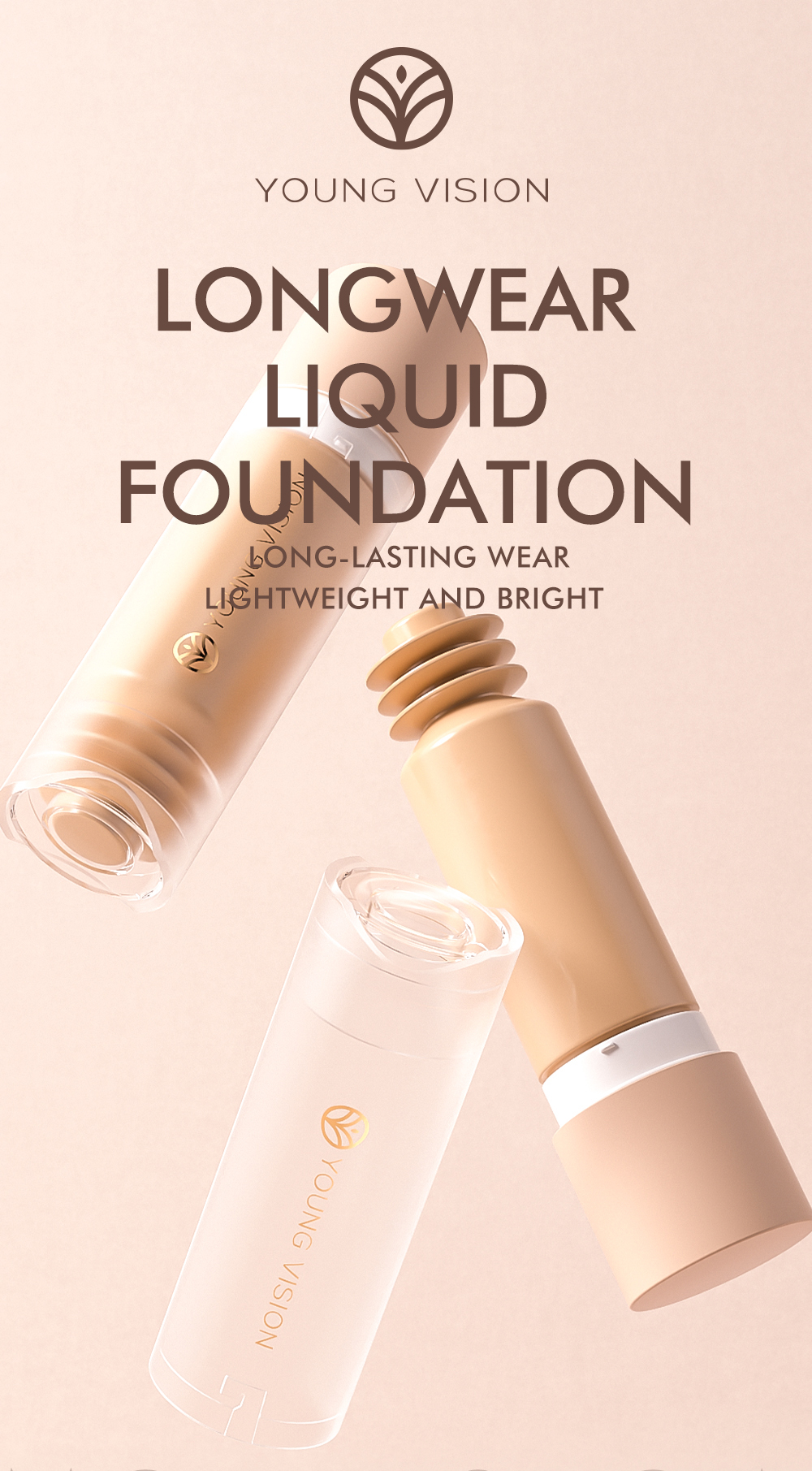 YOUNG VISION Bottom-pressed Liquid Foundation, Matte Oil-control Facial ...