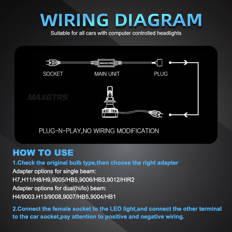 MAXGTRS H1 H3 H4 H7 H8 H11 H13 9005 9006 9004 9007 Emc Car Led Hid ...