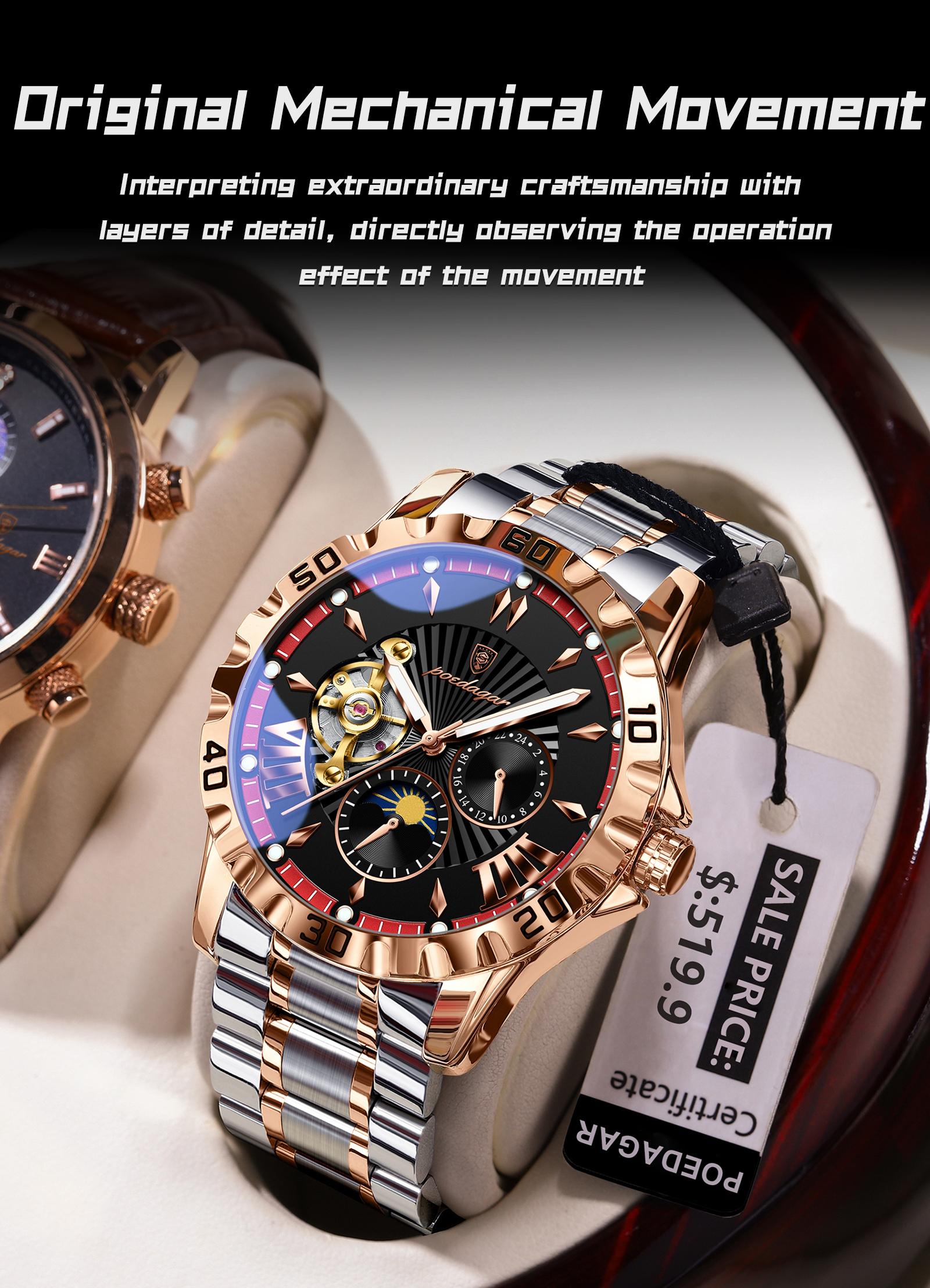 POEDAGAR Automatic Mechanical Men Watch Hollow Tourbillon Luxury ...
