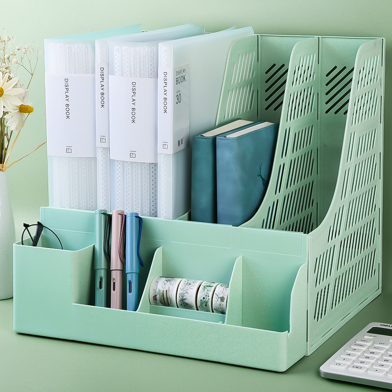 【Free pen holder&Sticker】4 Column File Data Storage Rack PP Material ...