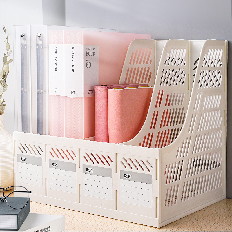 【Free pen holder】4 Column File Data Storage Rack PP Material Multi ...