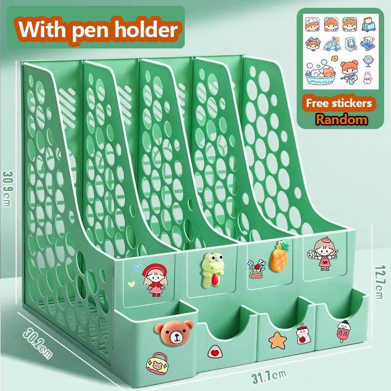 【Free pen holder&Sticker】4 Column File Data Storage Rack PP Material ...