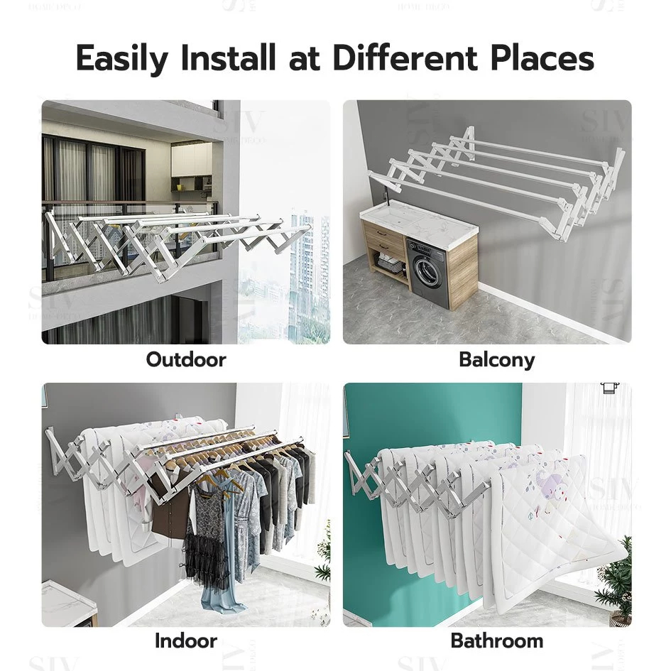 3/4/5 Bar Sampayan Foldable Stainless Steel Wall Mounted Clothes Drying ...