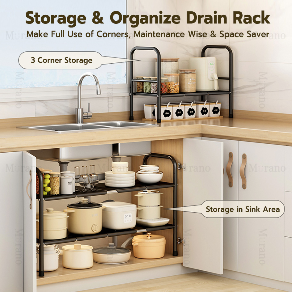 Adjustable Under Sink Organizer Rack Adjustable Kitchen Storage Rack ...