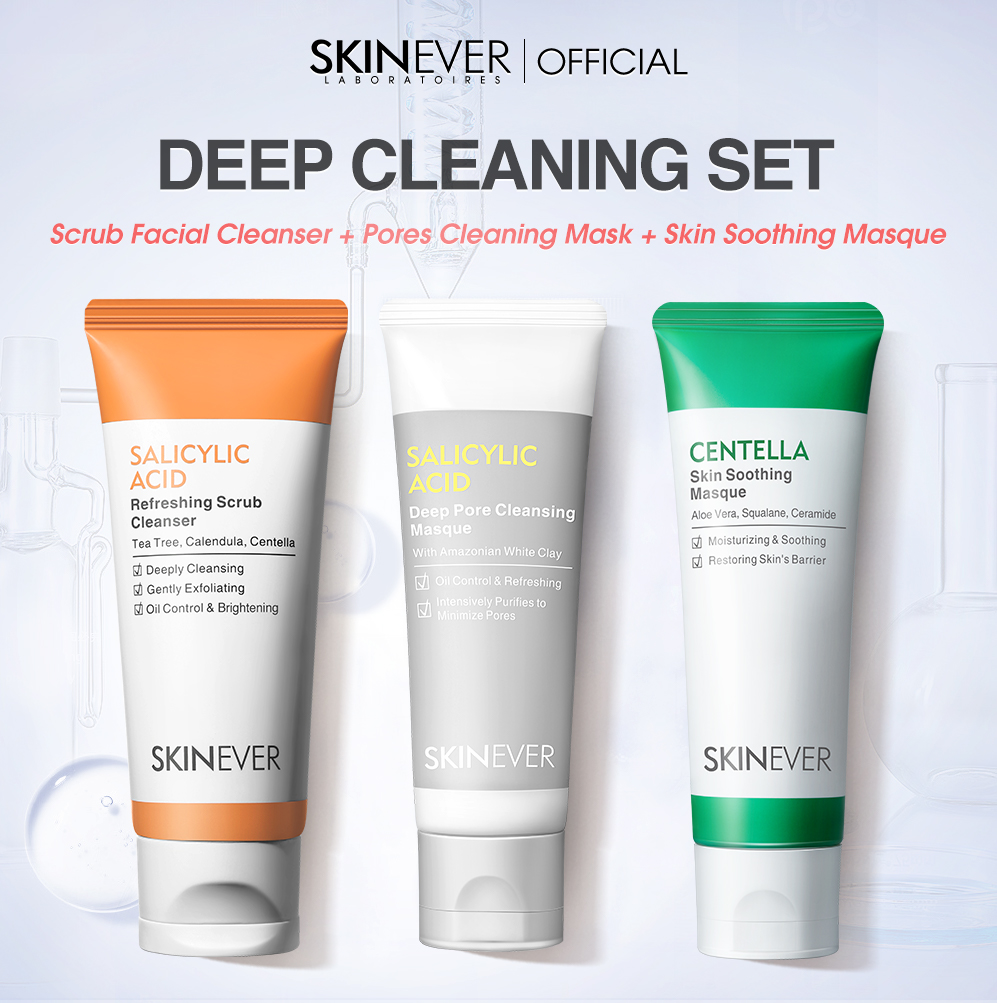SKINEVER 3pcs Packet Skincare With Scrub Facial Cleanser Pores Cleaning ...