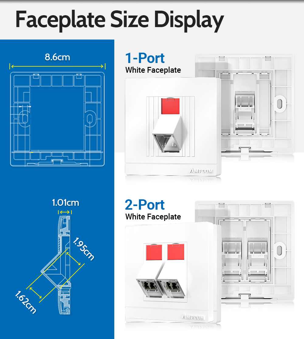 AMPCOM 86*86mm Angled Faceplate with a Fiber Optic Coupler Bracket ...