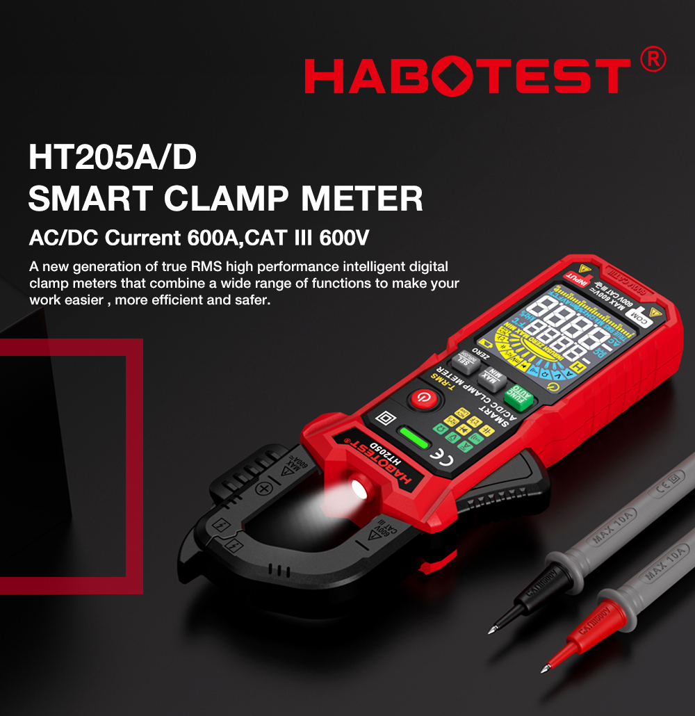 HABOTEST HT205 Clamp Meter 600A AC/DC Voltage Detector Digital ...