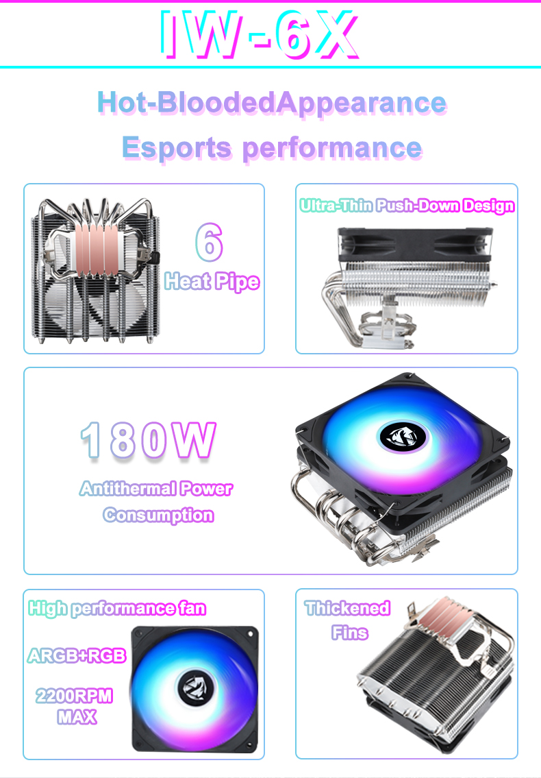 ICE Whale IW-6X 6 Heatpipes CPU Cooler Fan Low Profile Radiator Ultra ...