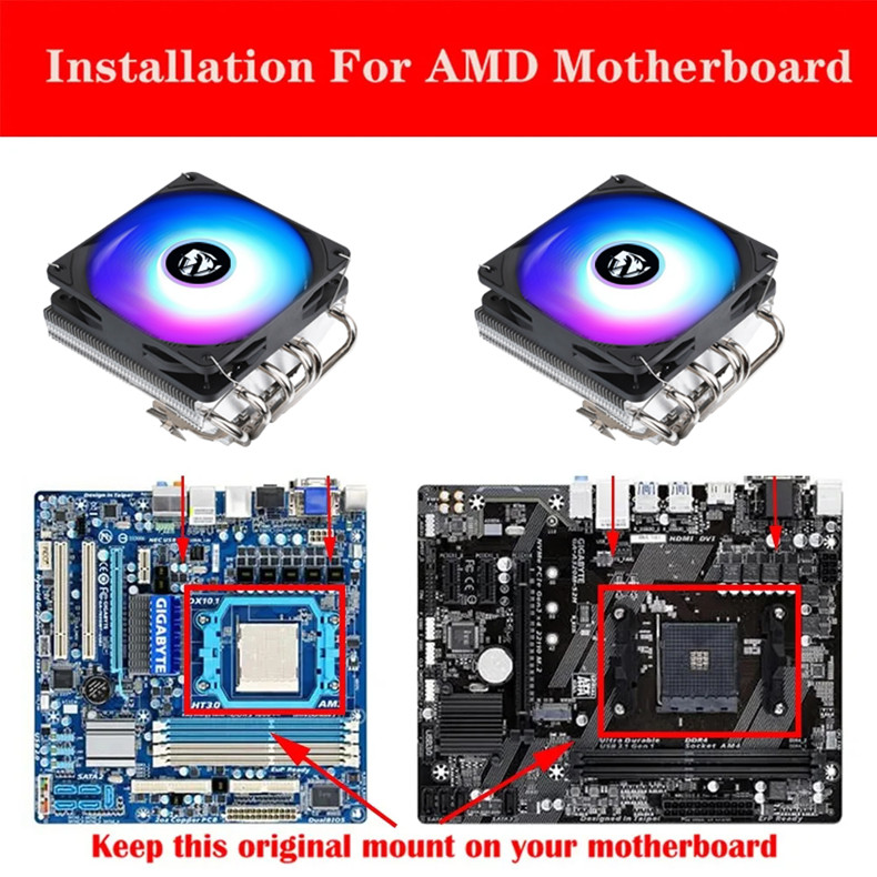 ICE Whale IW-6X 6 Heatpipes CPU Cooler Fan Low Profile Radiator Ultra ...