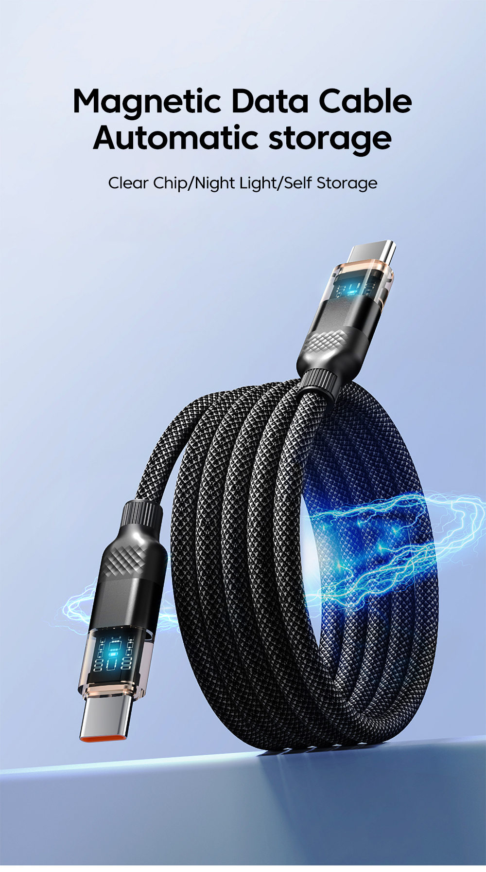 60W Magnetic Suction Charging Cable Anti Winding PD Super Fast Data ...