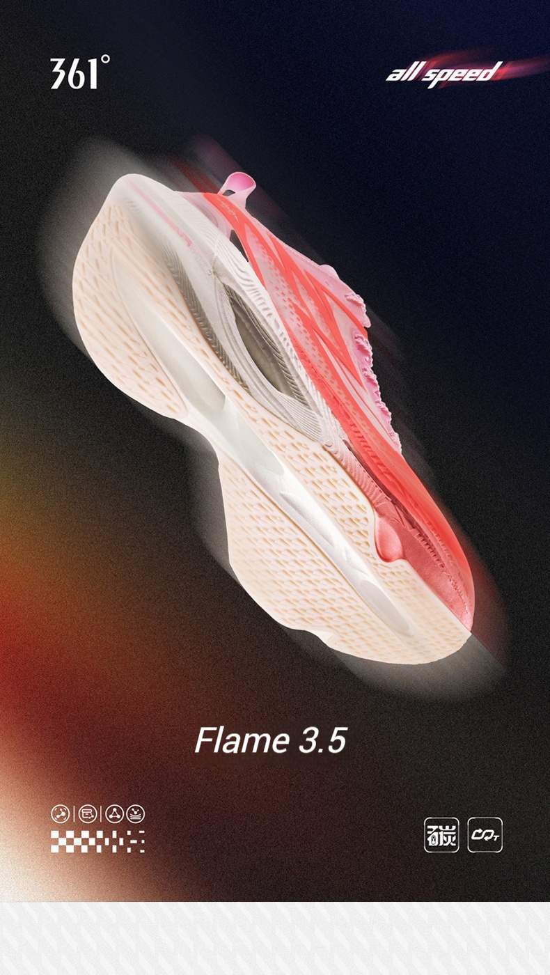 361 Degrees Flame 3.5 Professional Marathon Running Shoes Full Palm Carbon Plate Shock Absorbing ...