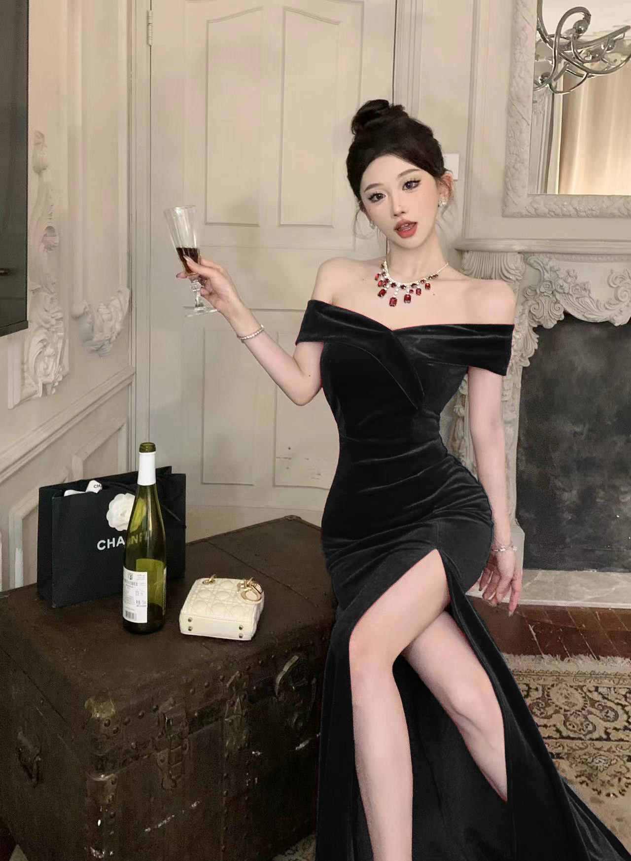 Alisa.Sonya Women Sleeveless One Shoulder Wrap Velvet Midi Dresses ...