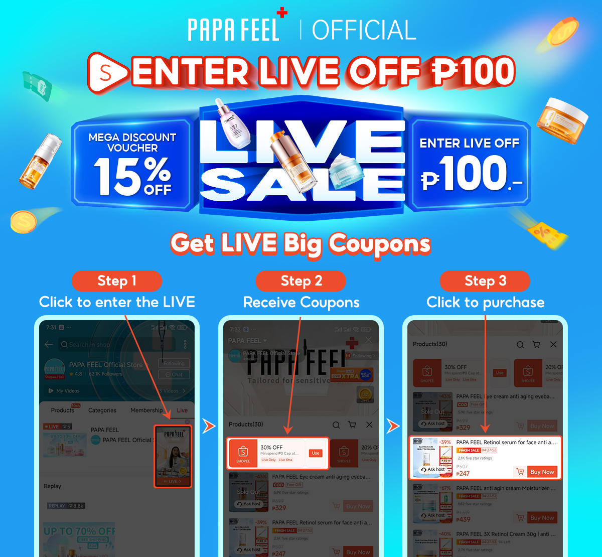 PAPA FEEL Retinol Serum Eye Cream Moisturizer Skin Care Set Anti Aging ...