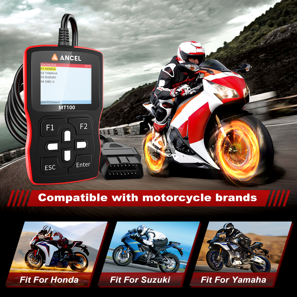 ANCEL MT100 Yamaha Motorcycle OBD Scanner ABS Engine System Diagnostic ...