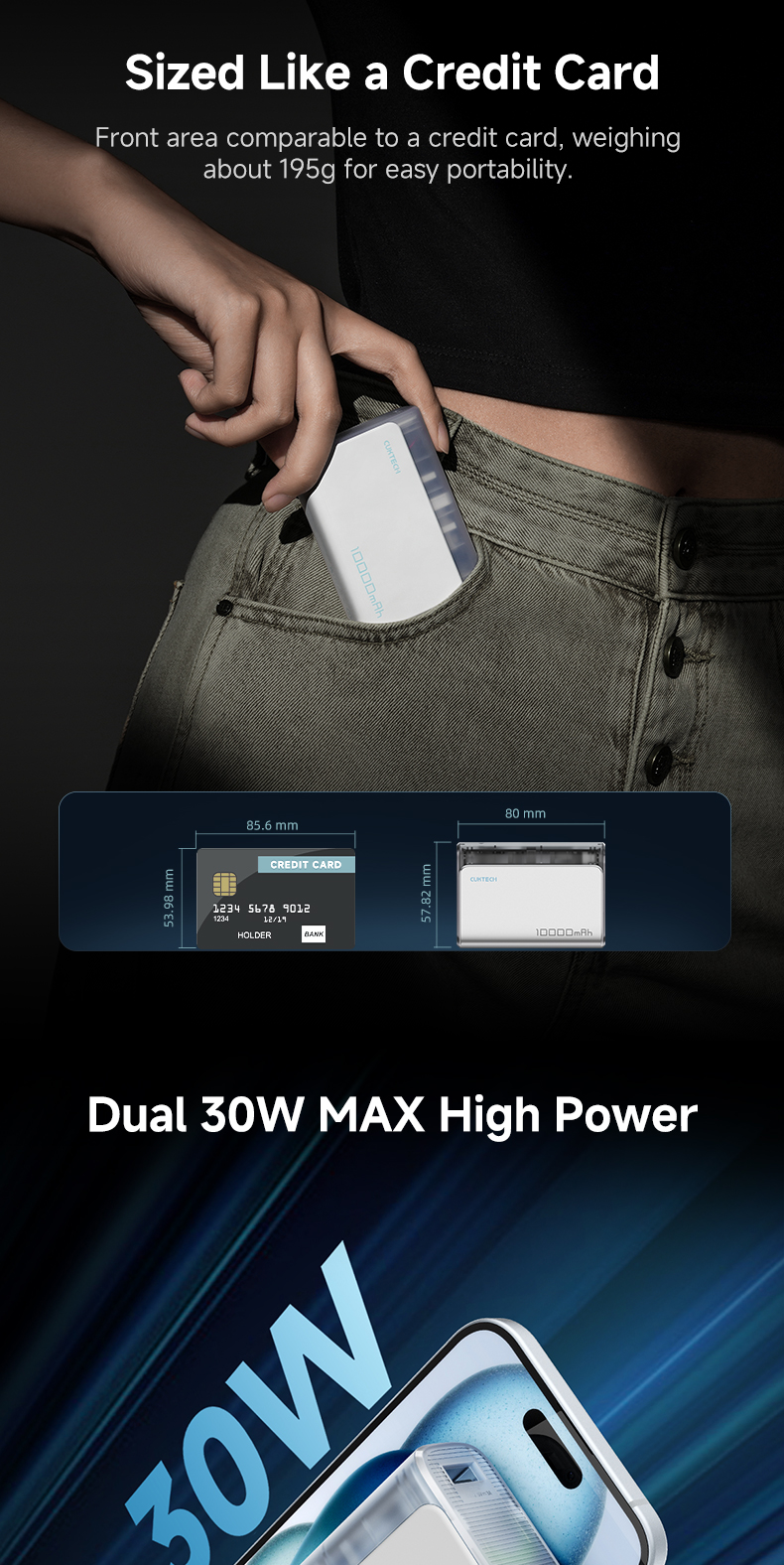 【CCC Certified】 CUKTECH 10000mAh Pocket Power Bank 30W PD3.0 Fast ...