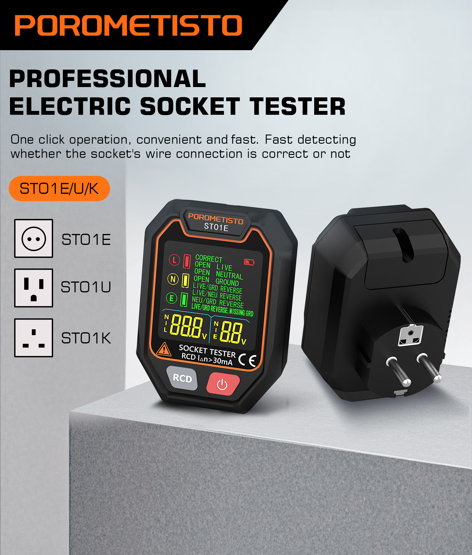 POROMETISTO ST01 Socket Tester 30mA Grounded Neutral Plug Tripped With ...