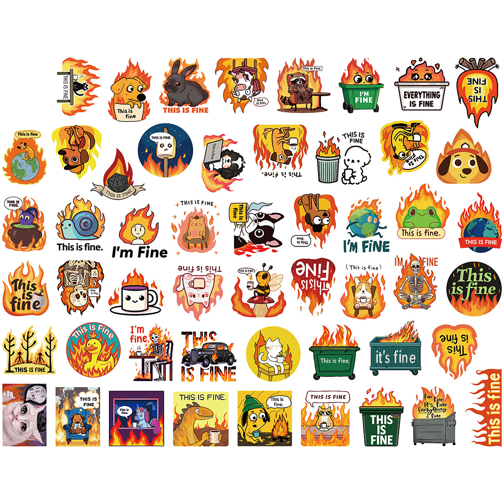 [Large Sticker]50Pcs Funny This Is Fine Stickers This Is Fine MeMe DIY ...