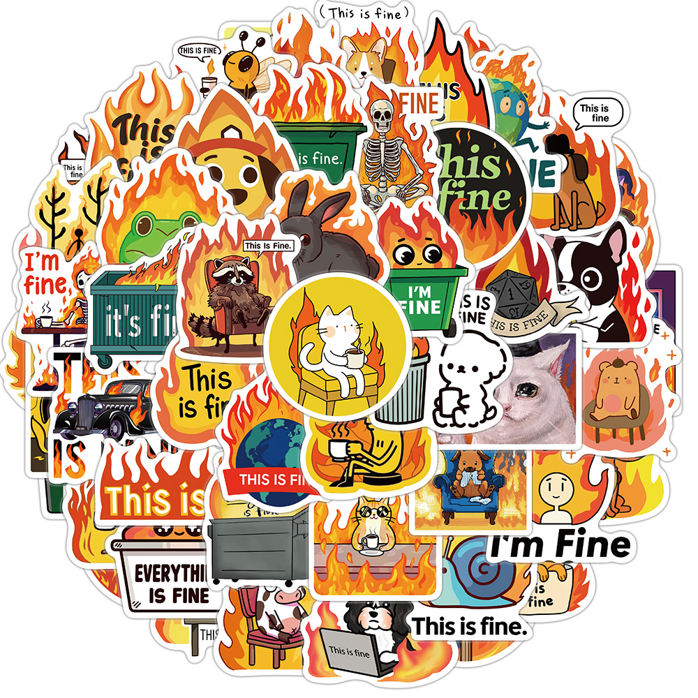 [Large Sticker]50Pcs Funny This Is Fine Stickers This Is Fine MeMe DIY ...