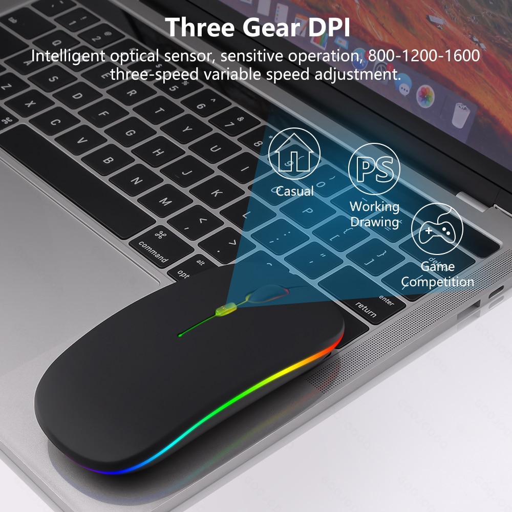 2 in 1 Wireless Mouse Bluetooth 5.0 2.4GHz Rechargeable Mice USB C for ...