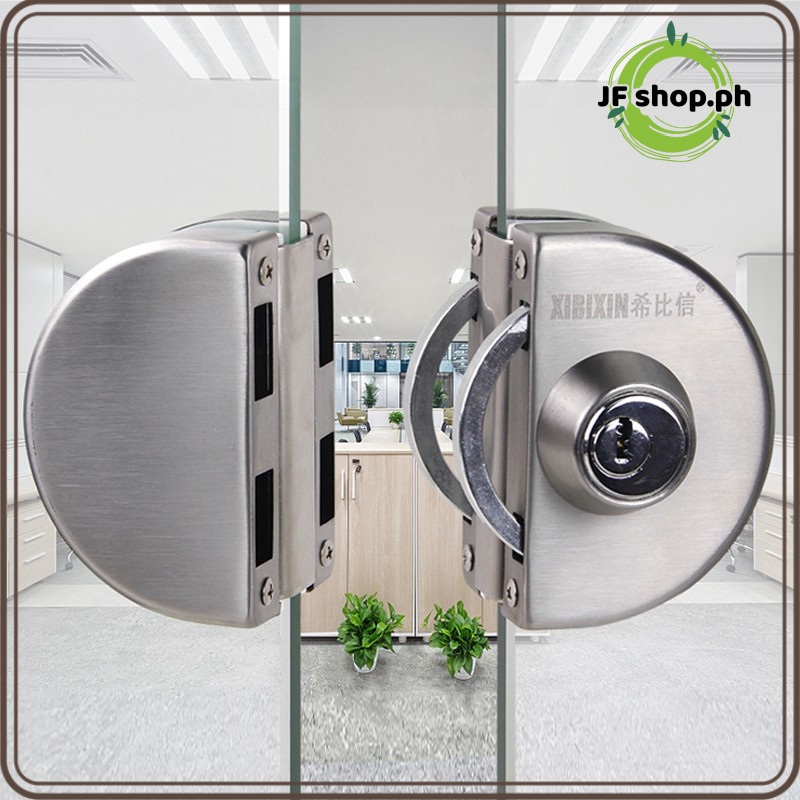 10-12mm Glass Door Lock With 3 Key 304 Stainless Steel Double Bolts ...