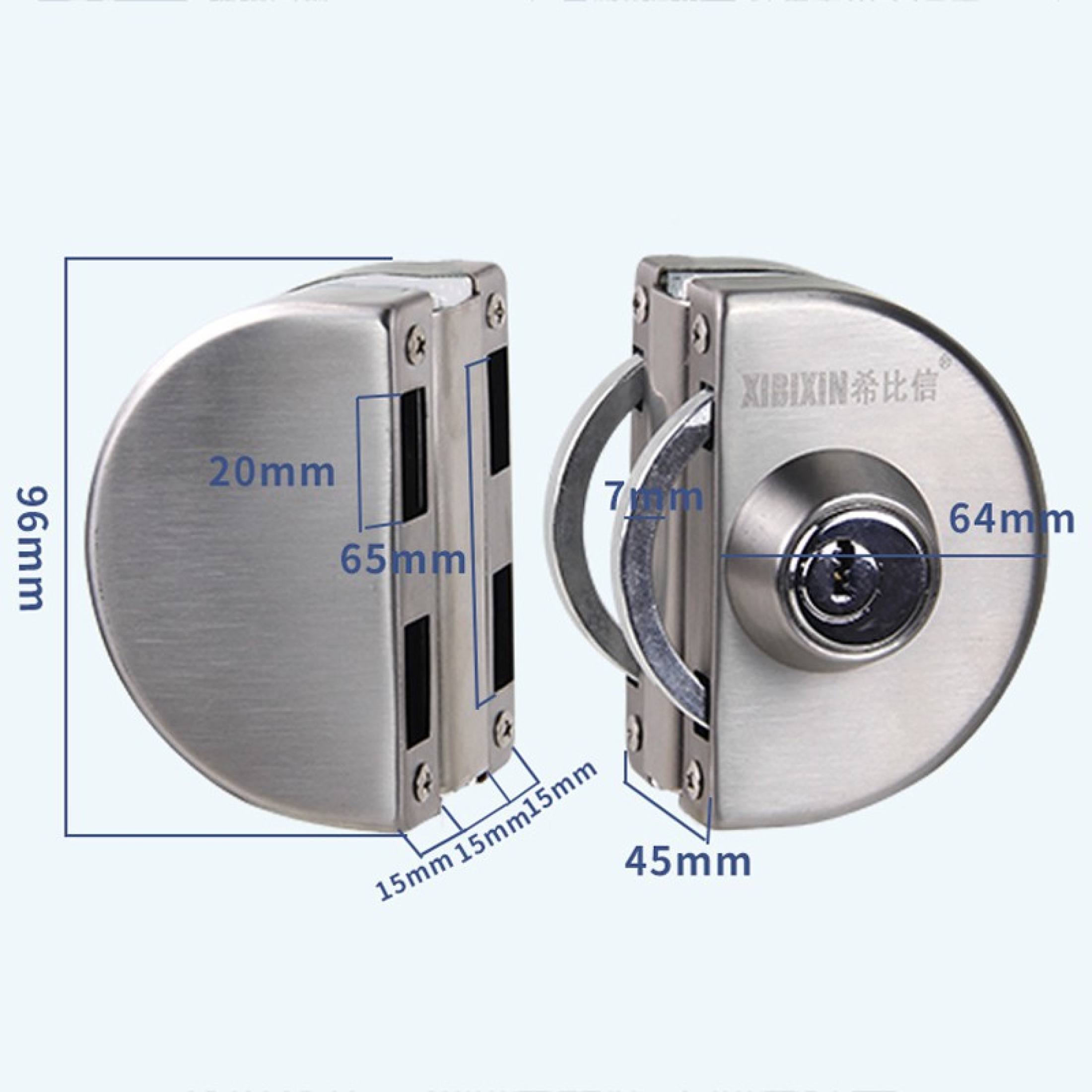 10-12mm Glass Door Lock With 3 Key 304 Stainless Steel Double Bolts ...