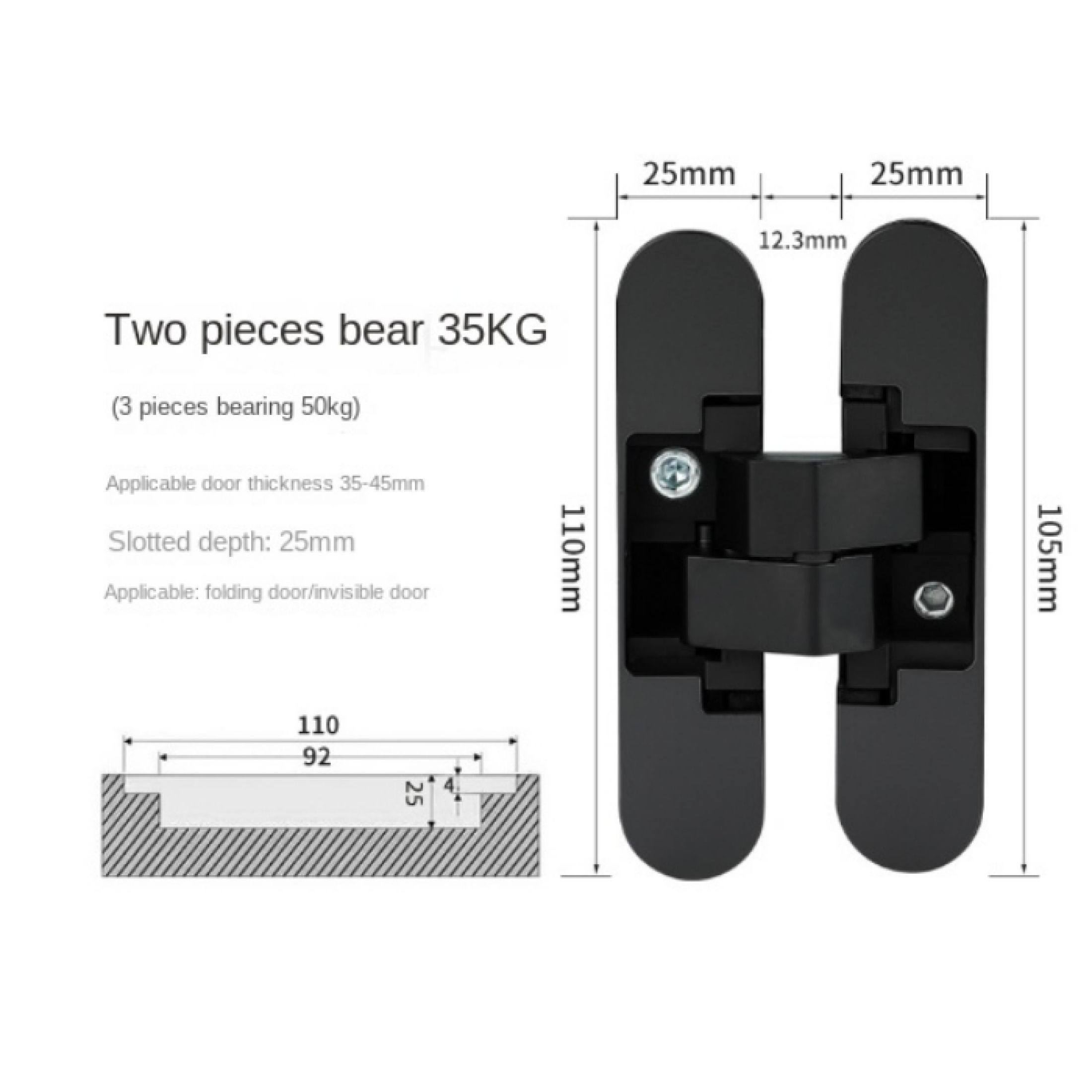 2PCS Invisible Hinges Zinc Alloy 180 Degree Swing Hinge Hidden Door ...