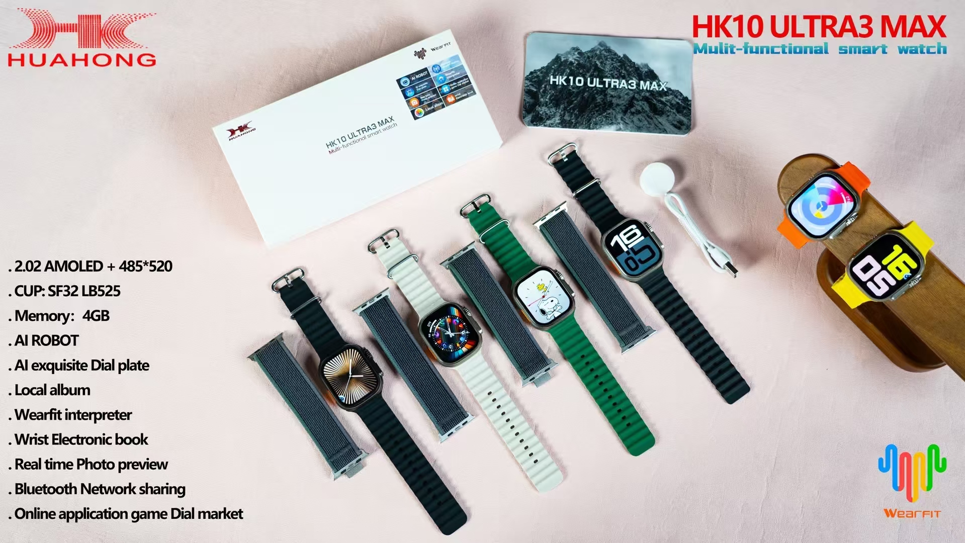 HK10 Ultra 3 MAX Smart Watch AMOLED 2GB ROM AI Robot Local Album Bluetooth Call AOD Smartwatch ...