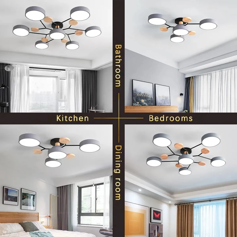 Tri Color LED Ceiling Light Modern Wood Decorative Chandelier for ...